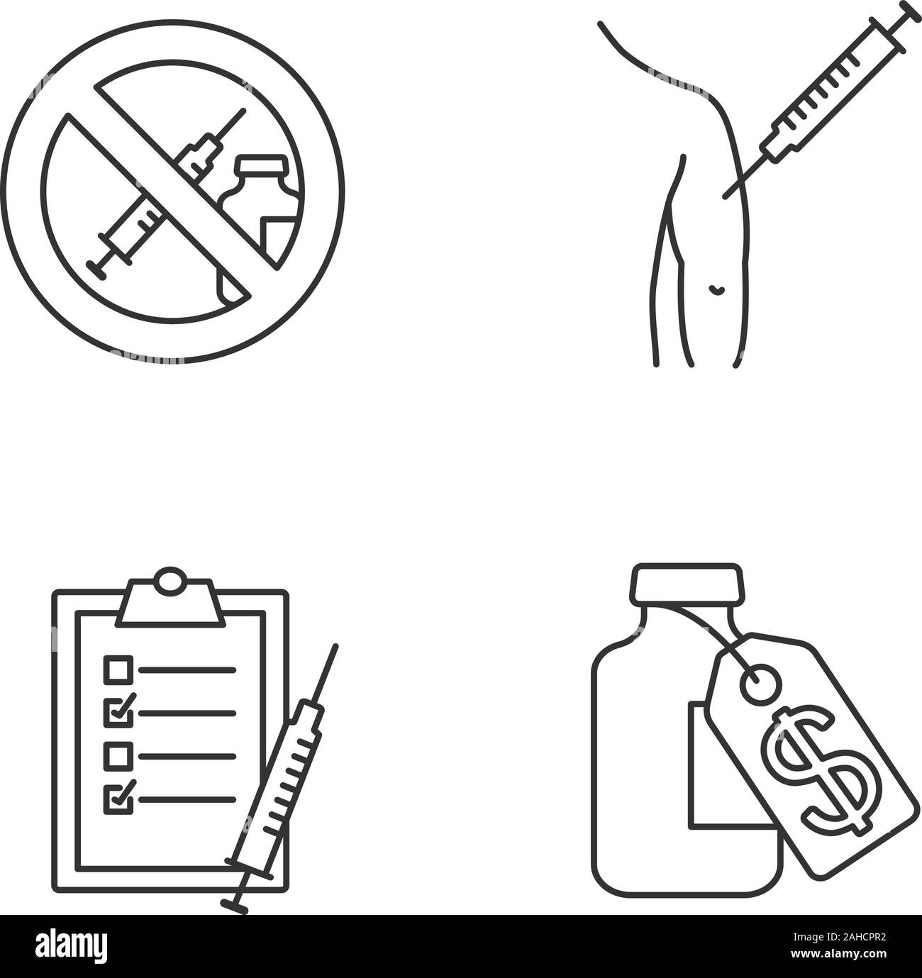 Vaccination and immunization linear icons set. Thin line contour ...