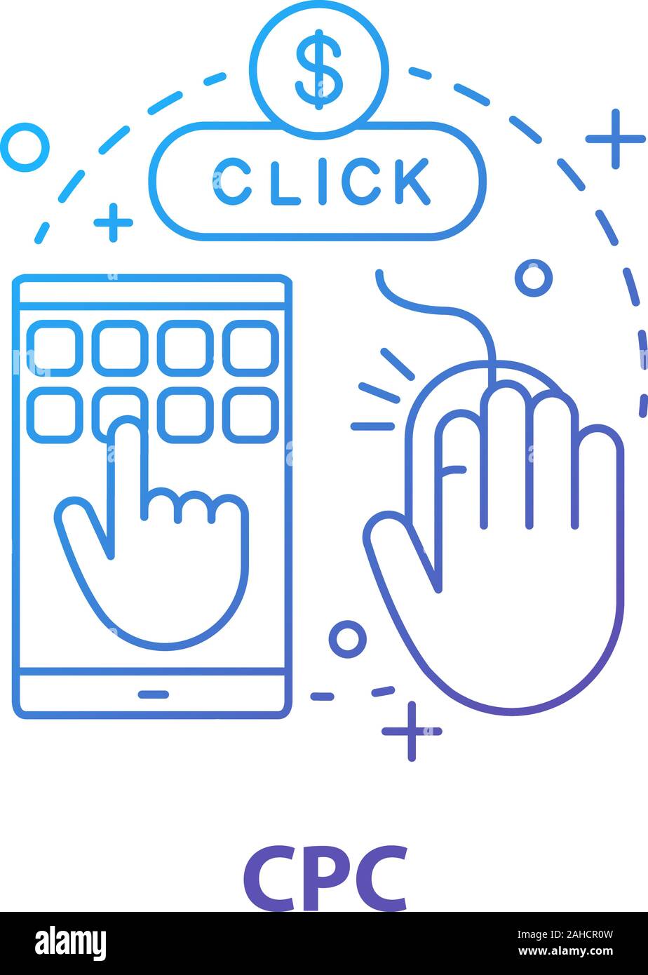 CPC concept icon. Cost per conversion. Pay per click. Idea thin line ...