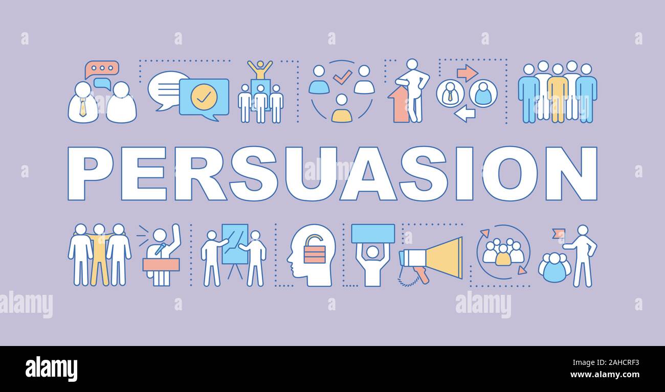 Persuasion word concepts banner. Team building. Leadership skills. Teamwork, partnership ...
