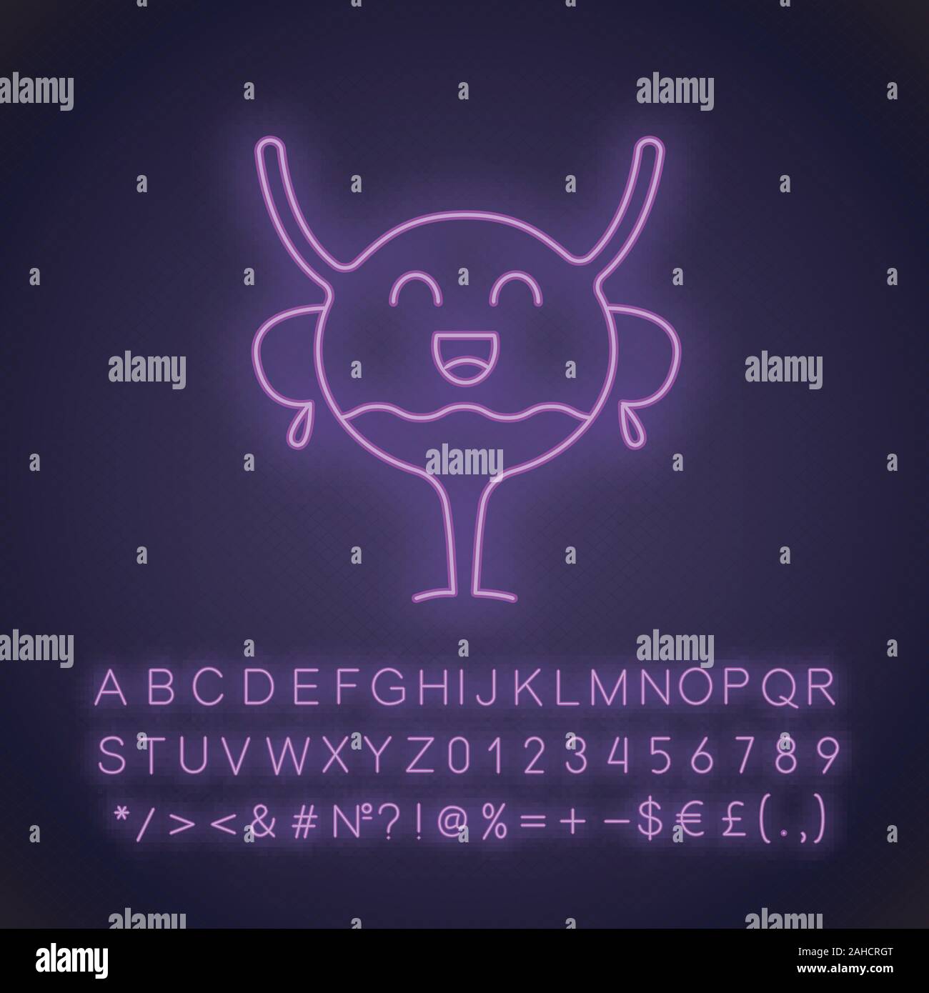 Unhappy larynx character neon light icon. Sad voice box emoji ...