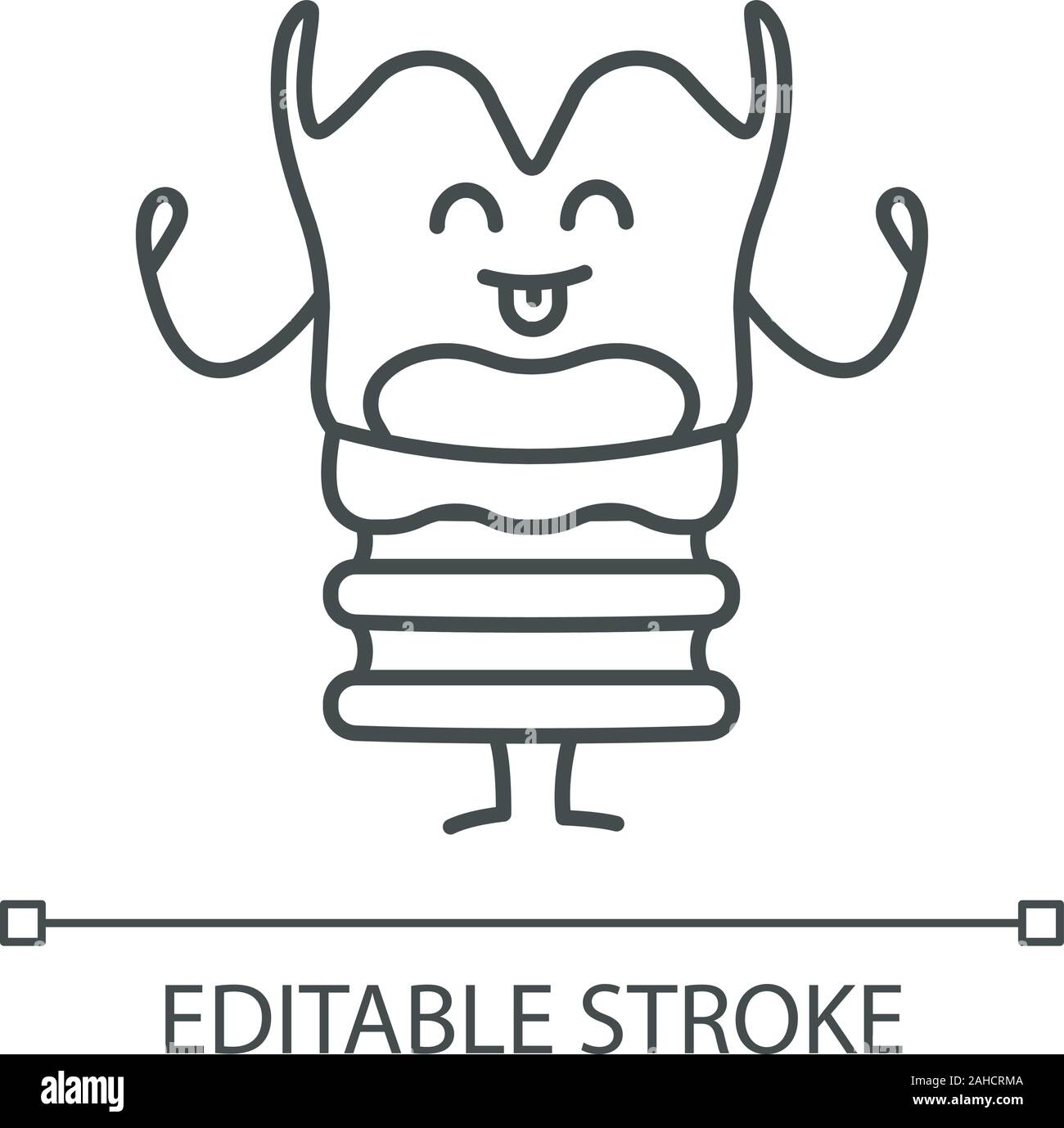 Happy larynx character linear icon. Thin line illustration. Smiling ...