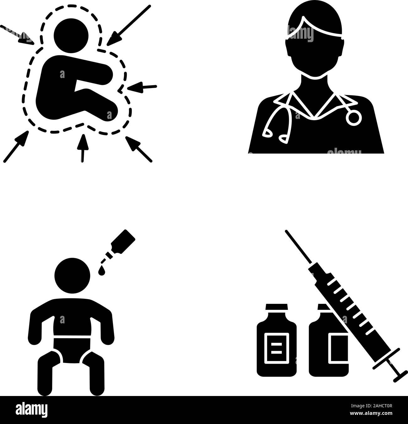Kids vaccination and immunization glyph icons set. Silhouette symbols ...