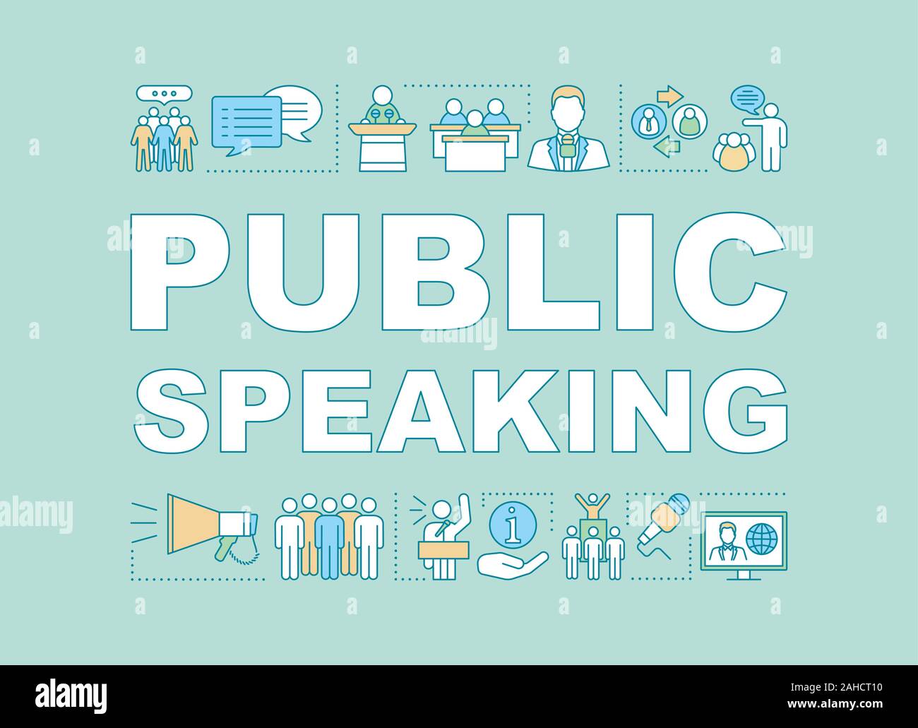 Public speaking skill word concepts banner. Oratory and communication ...