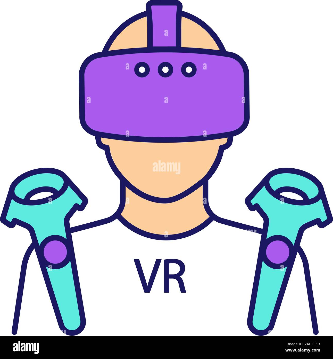 VR player color icon. Virtual reality player. Man with VR mask, glasses ...