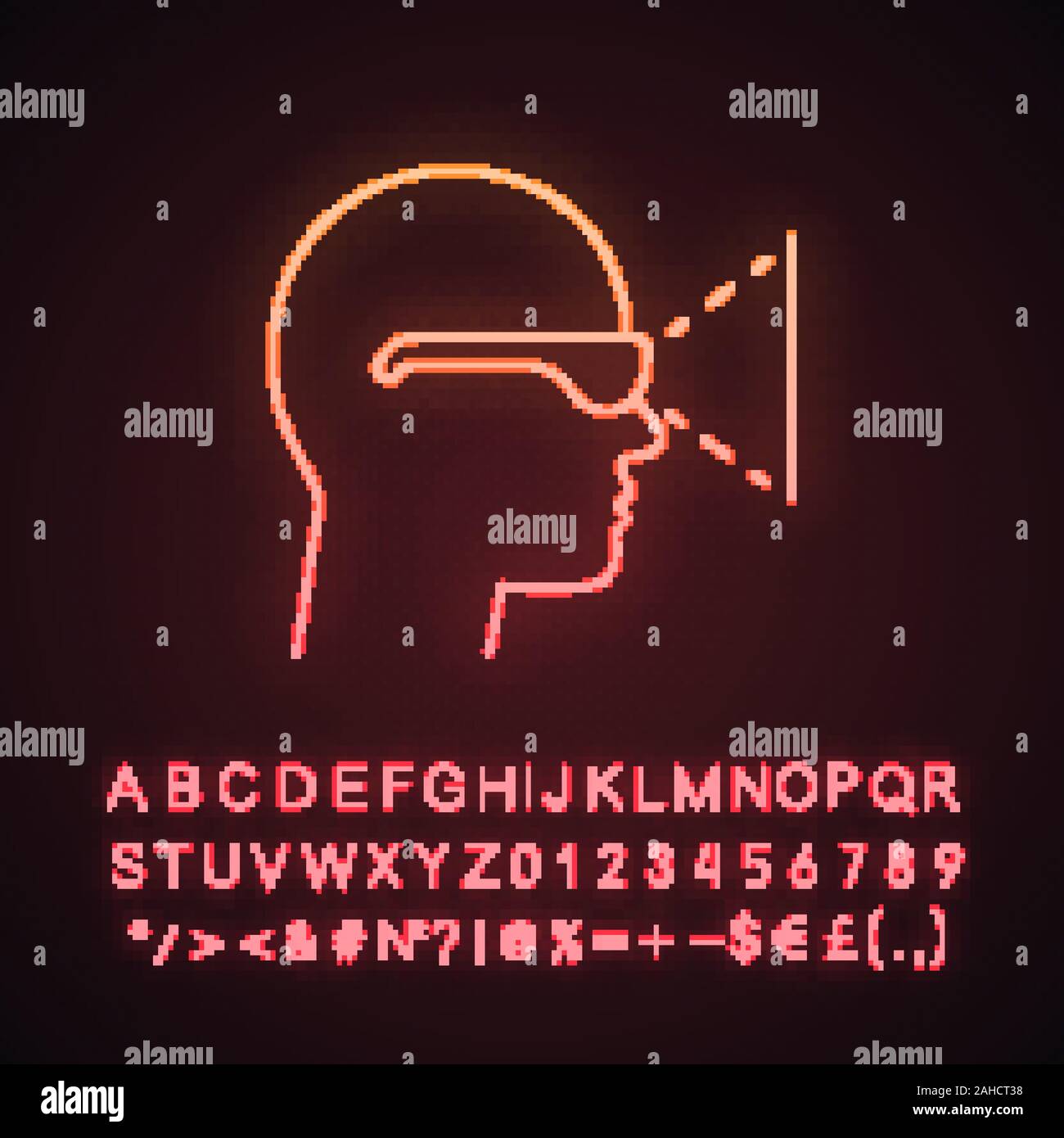 VR player side view neon light icon. Virtual reality player. 3D glasses ...