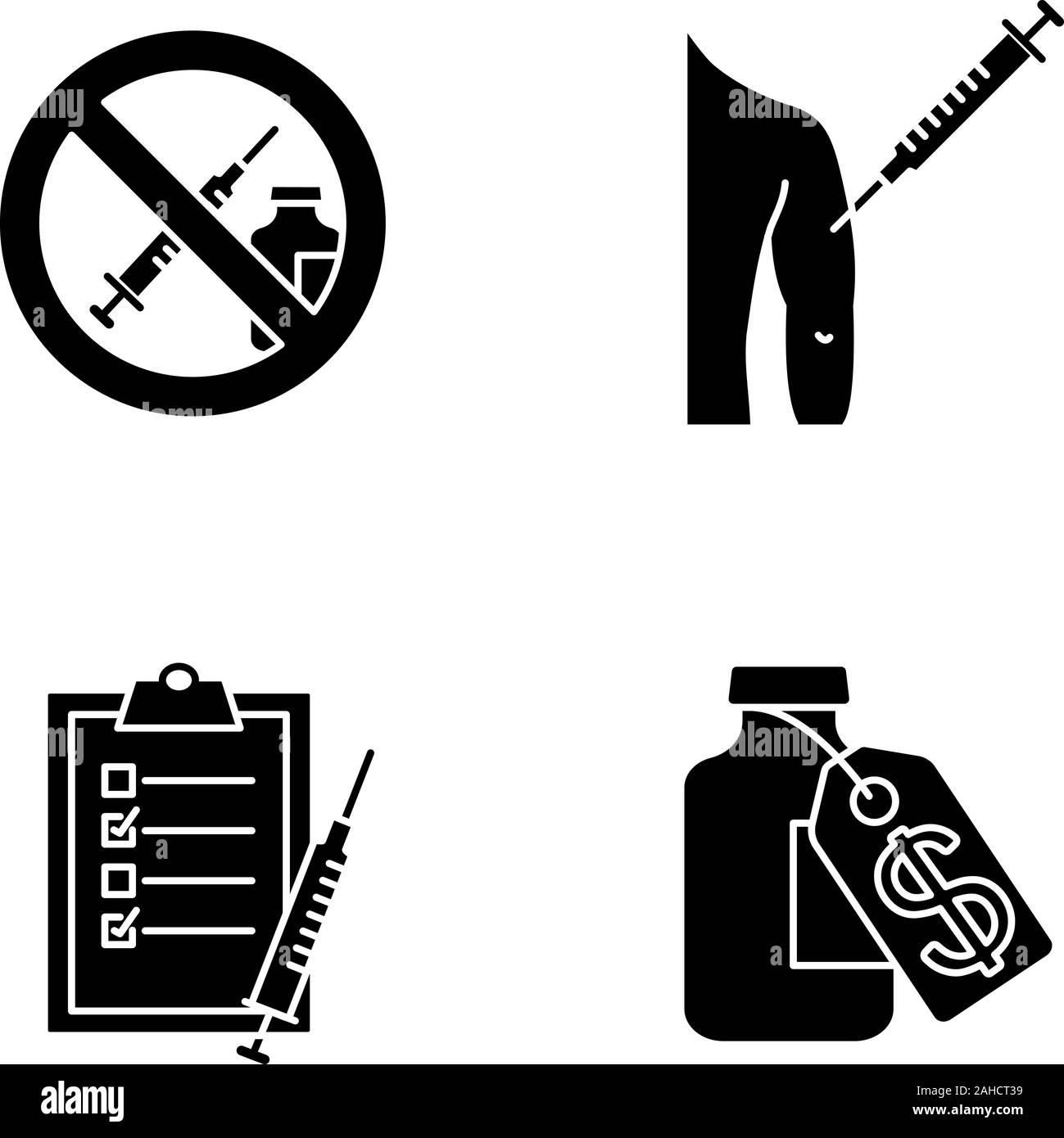 Vaccination and immunization glyph icons set. Silhouette symbols. Drugs ...