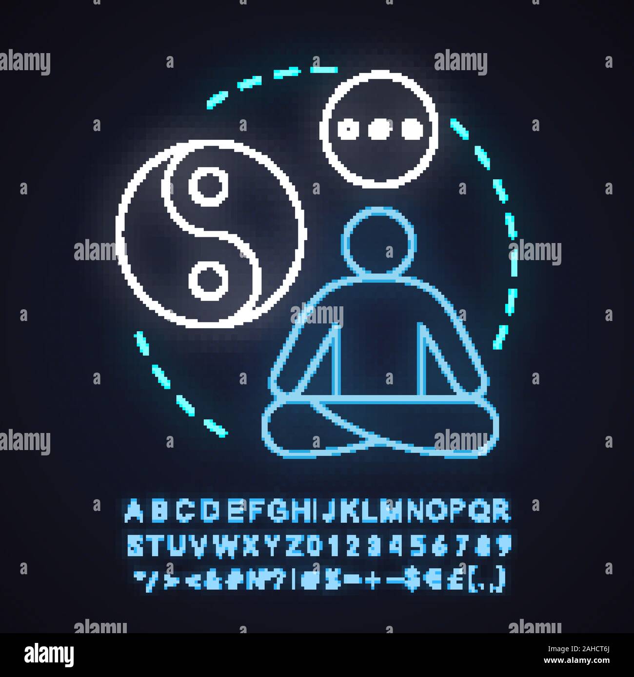 Calmness neon light concept icon. Wellness idea. Meditation, yoga ...