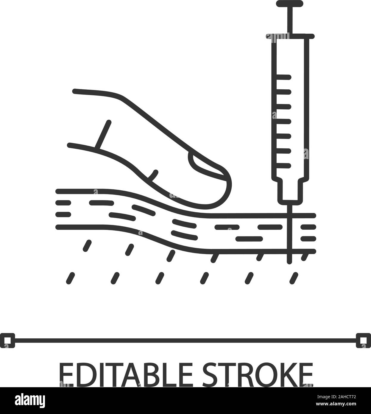 Subcutaneous injection linear icon. Thin line illustration. Vaccination ...