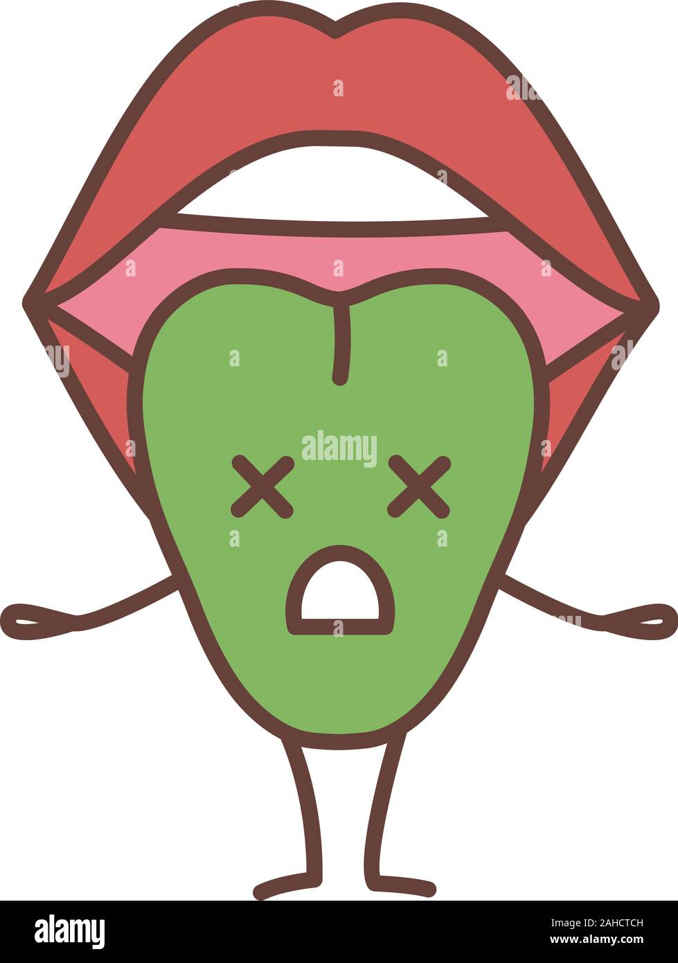 Sad tongue character color icon. Open female mouth. Unhealthy oral ...