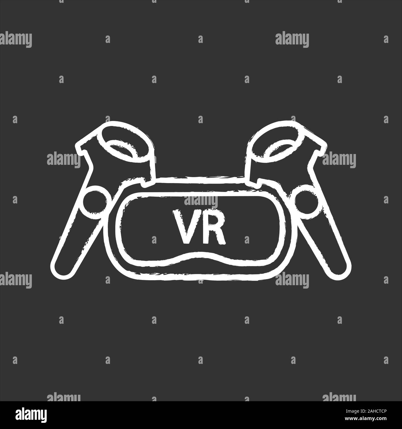 VR set chalk icon. Virtual reality headset and controllers. VR glasses ...