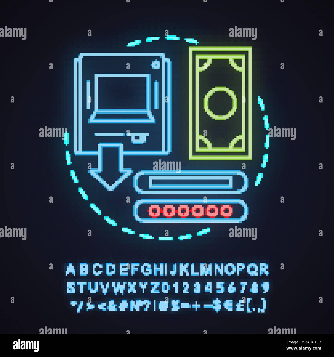Withdraw money neon light concept icon. ATM idea. Cash out. Cash ...