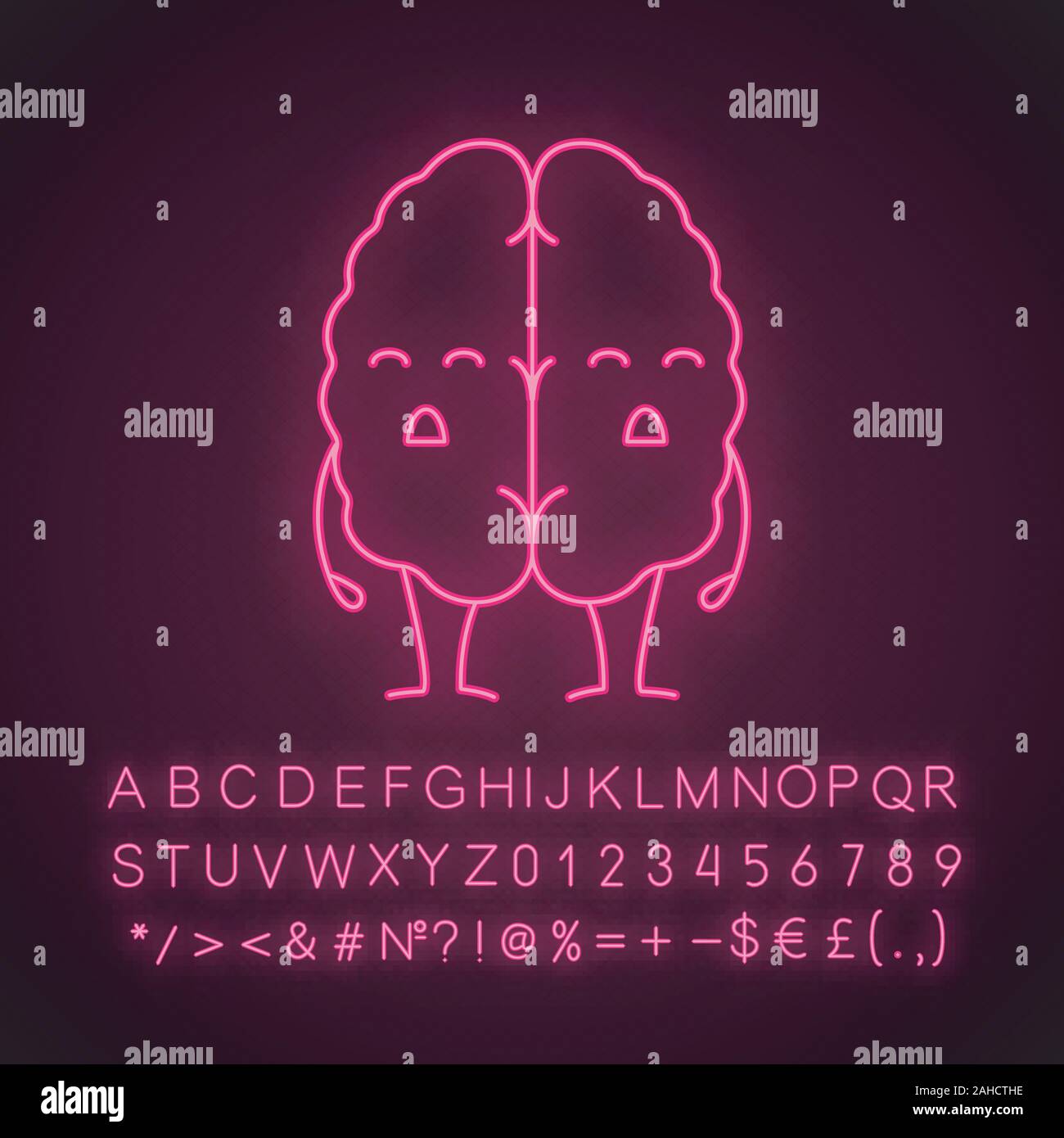 Sad human brain emoji neon light icon. Dementia, stroke. Unhealthy ...