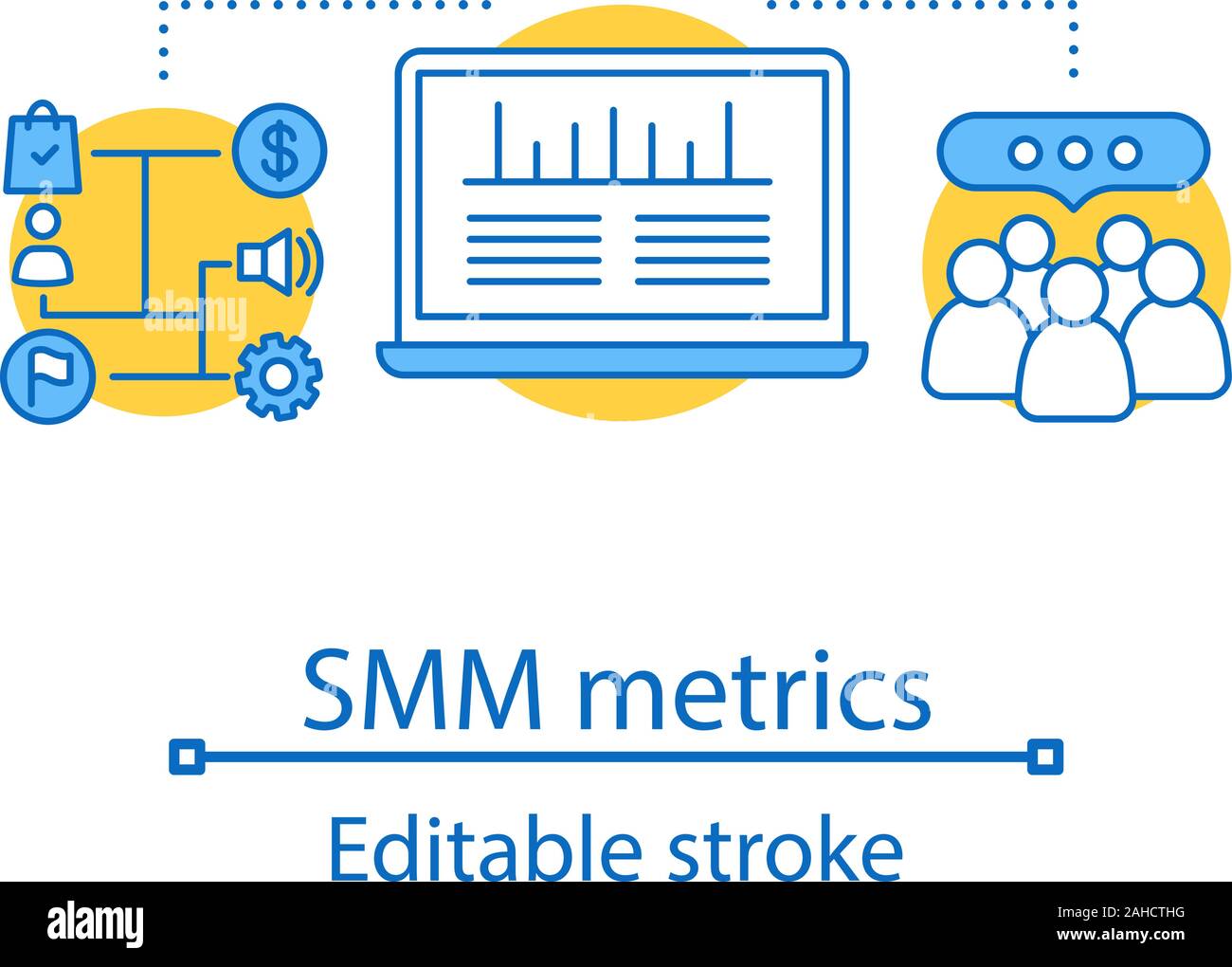 SMM metrics and tools concept icon. Social media analytics. Audience ...