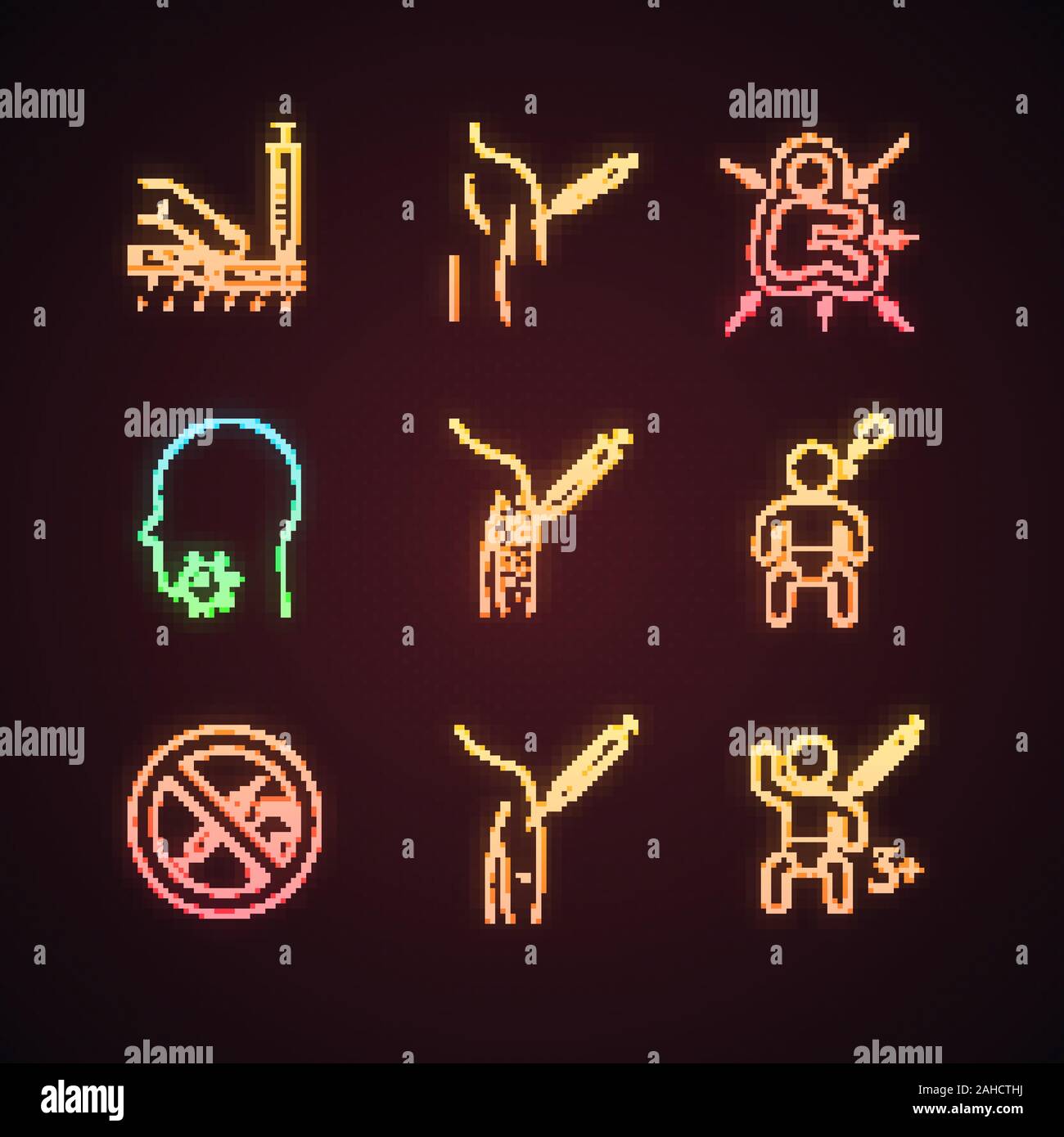 Vaccination and immunization neon light icons set. Glowing signs ...