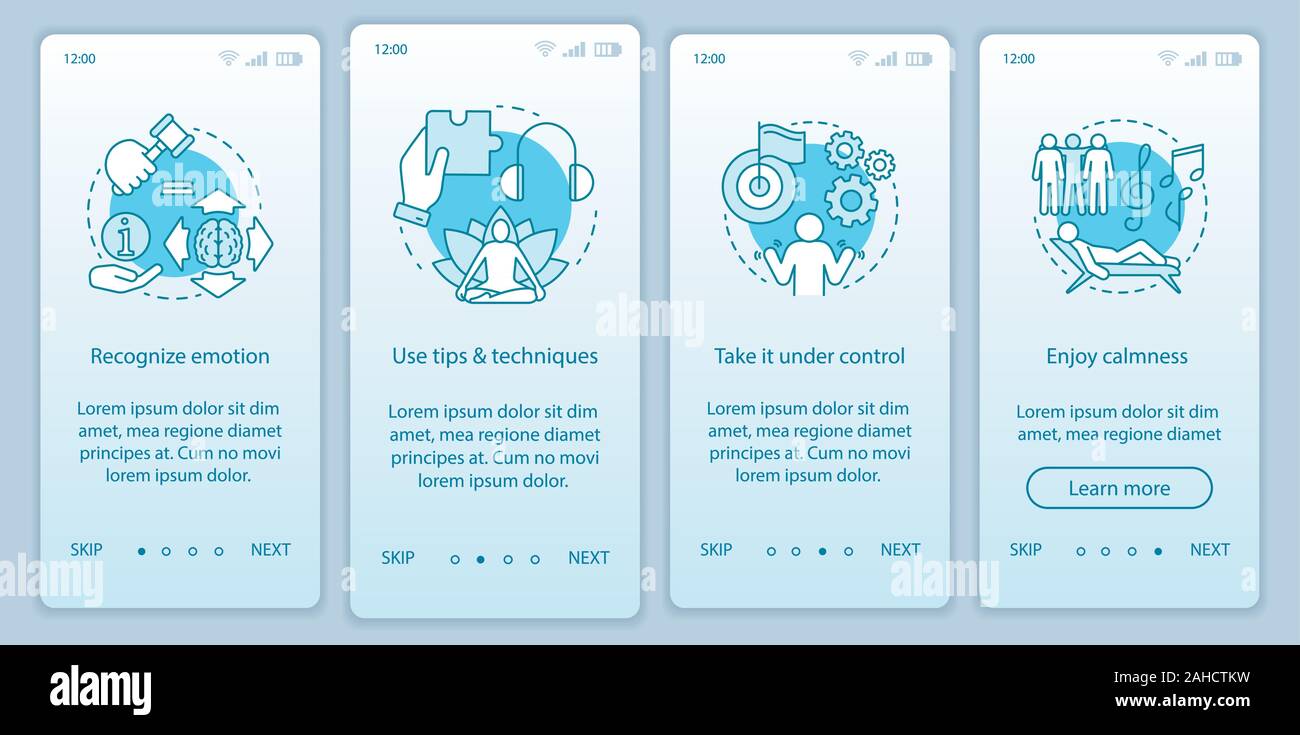 Emotions Managing Onboarding Mobile App Page Screen Vector Template Recognize Use Tips Enjoy