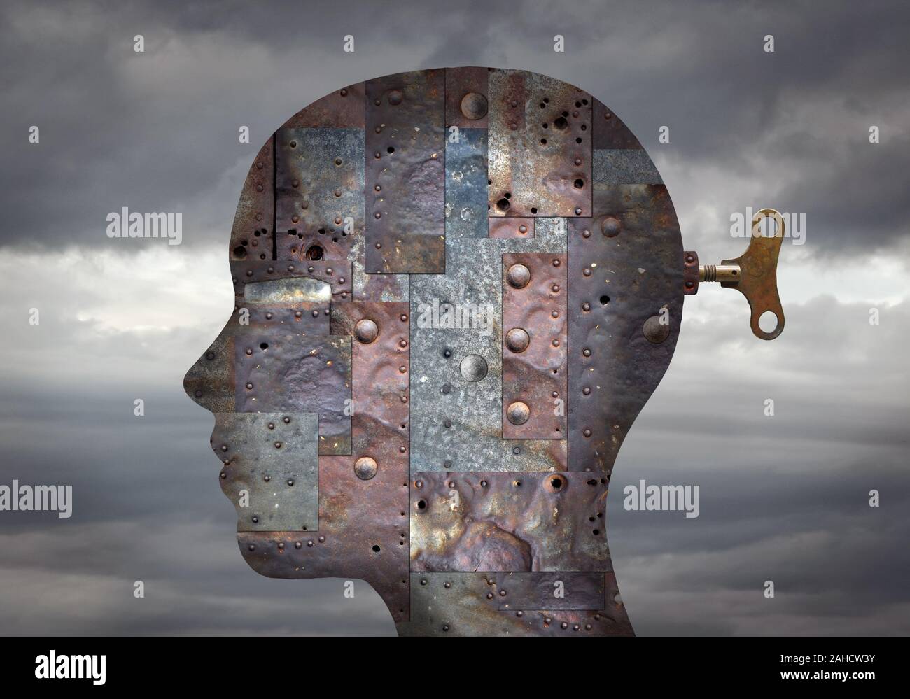 Metallic head with gear Stock Photo - Alamy