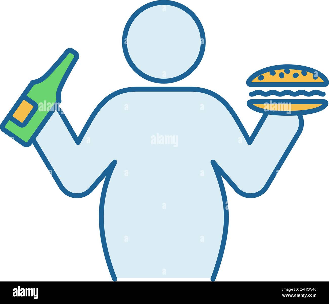 Overweight and obesity color icon. Increased body fat. Diabetes ...