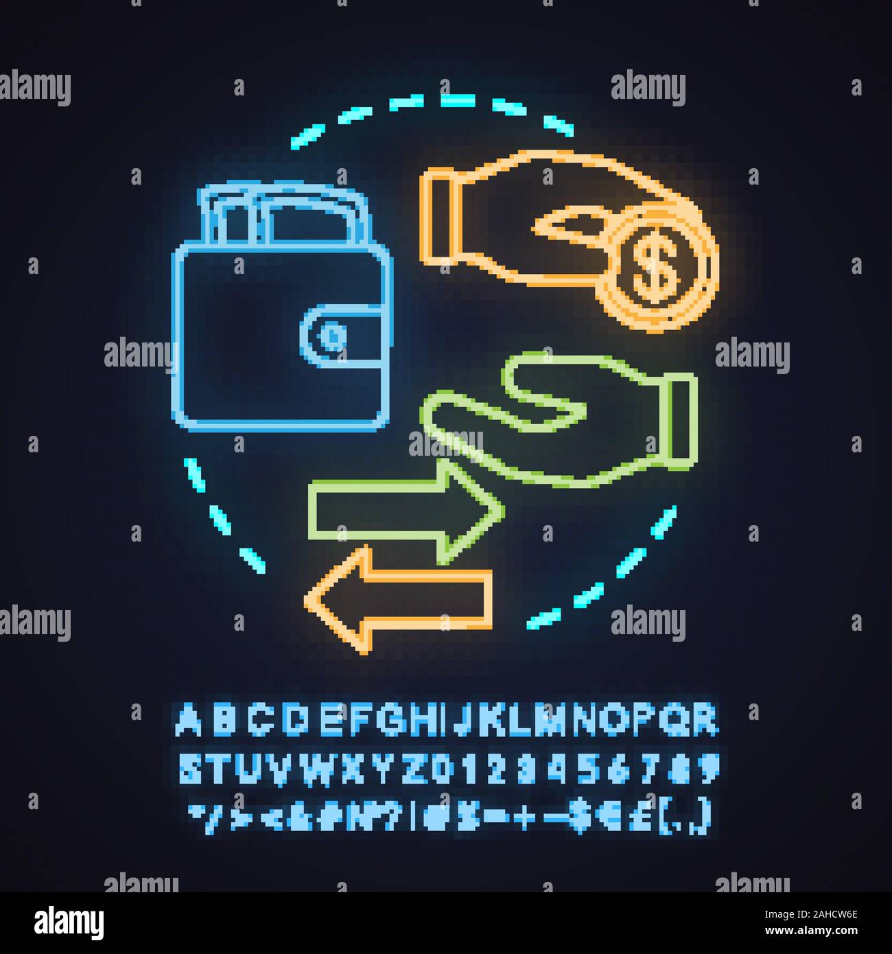 Receive money neon light concept icon. Transaction idea. Payment system ...
