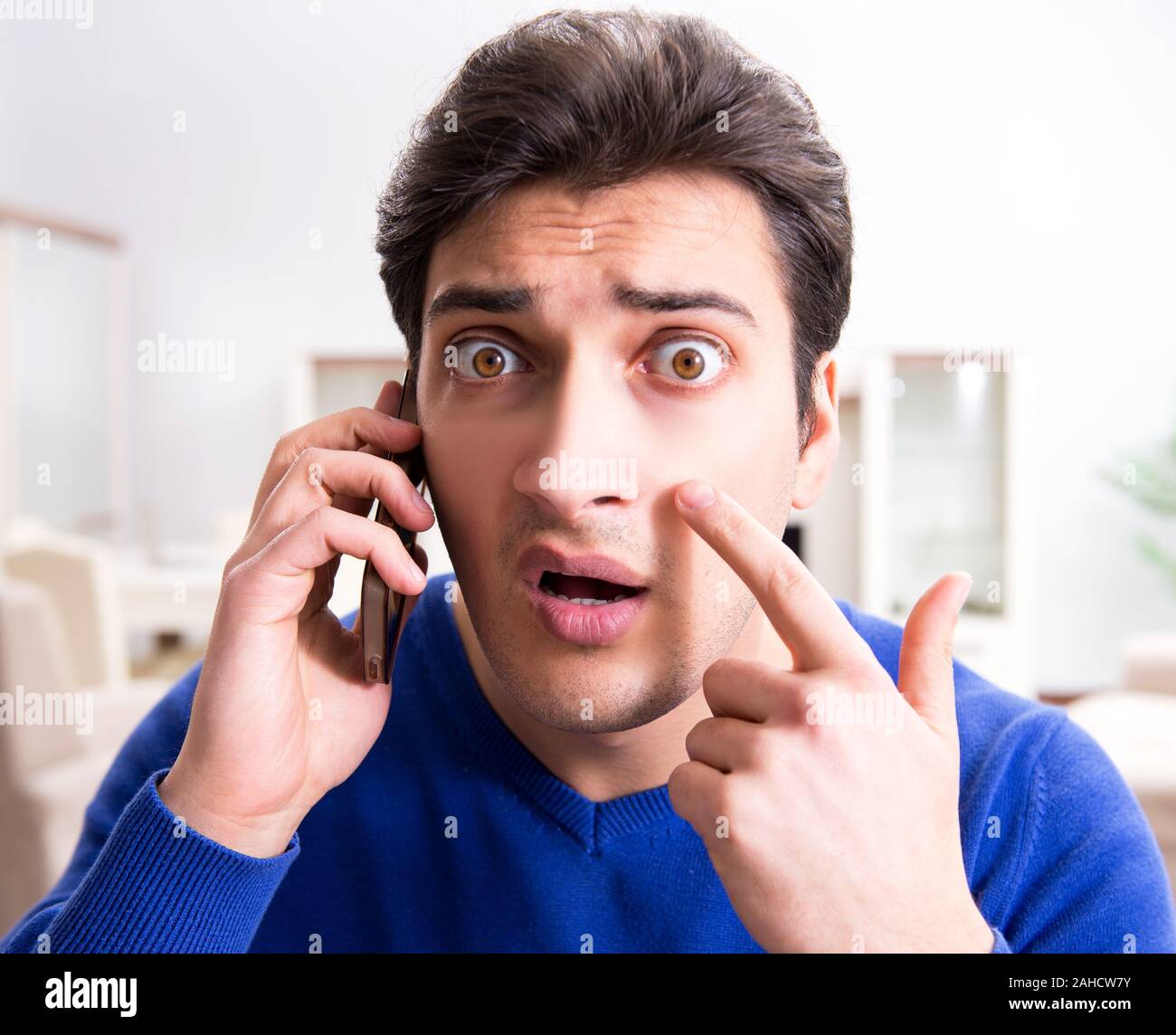The man panicking because of pimples on the skin Stock Photo - Alamy