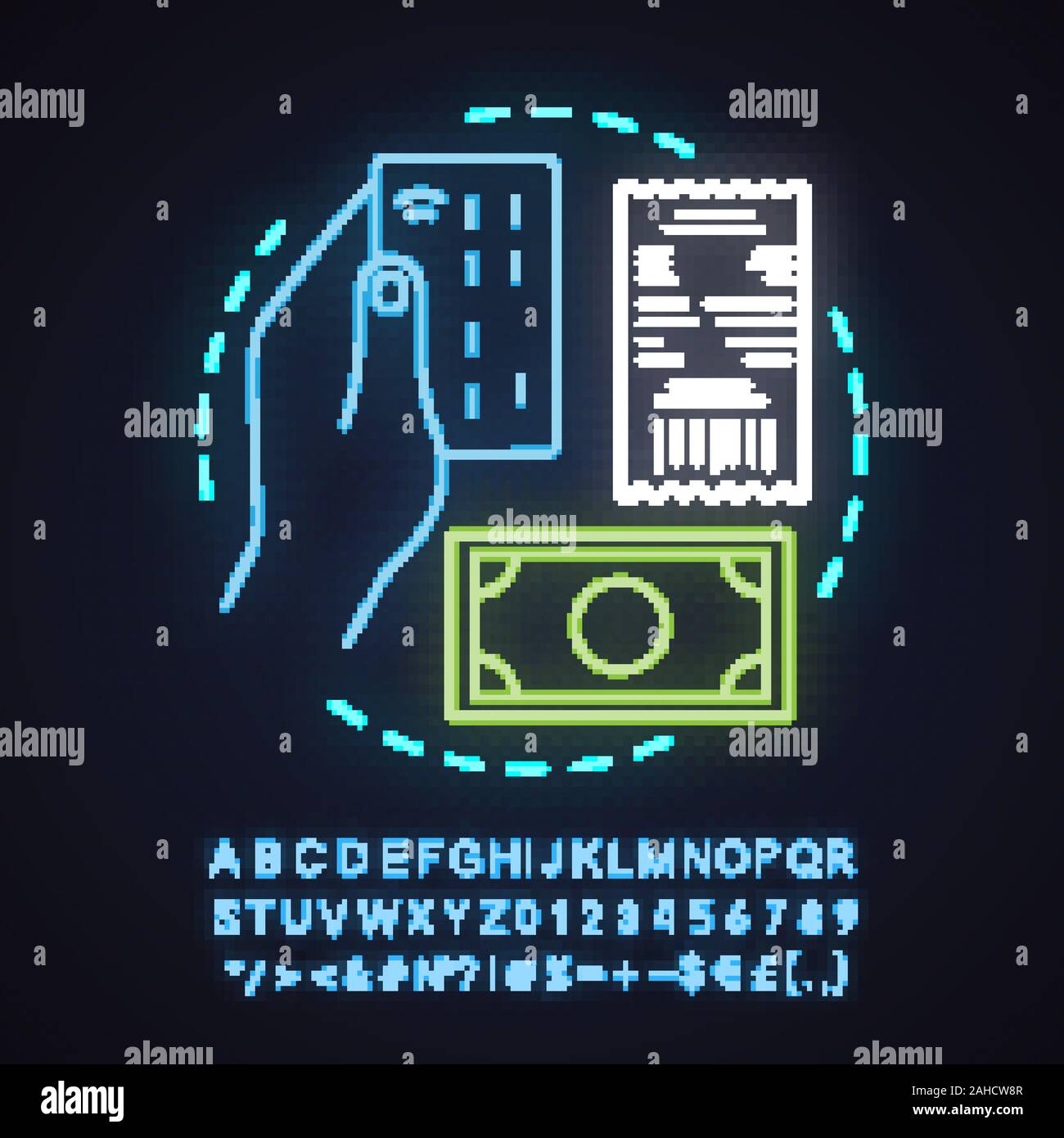 Withdraw money neon light concept icon. Cashless payment idea. Hand ...