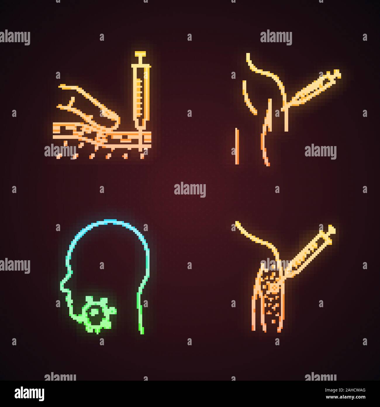 Vaccination and immunization neon light icons set. Glowing signs ...