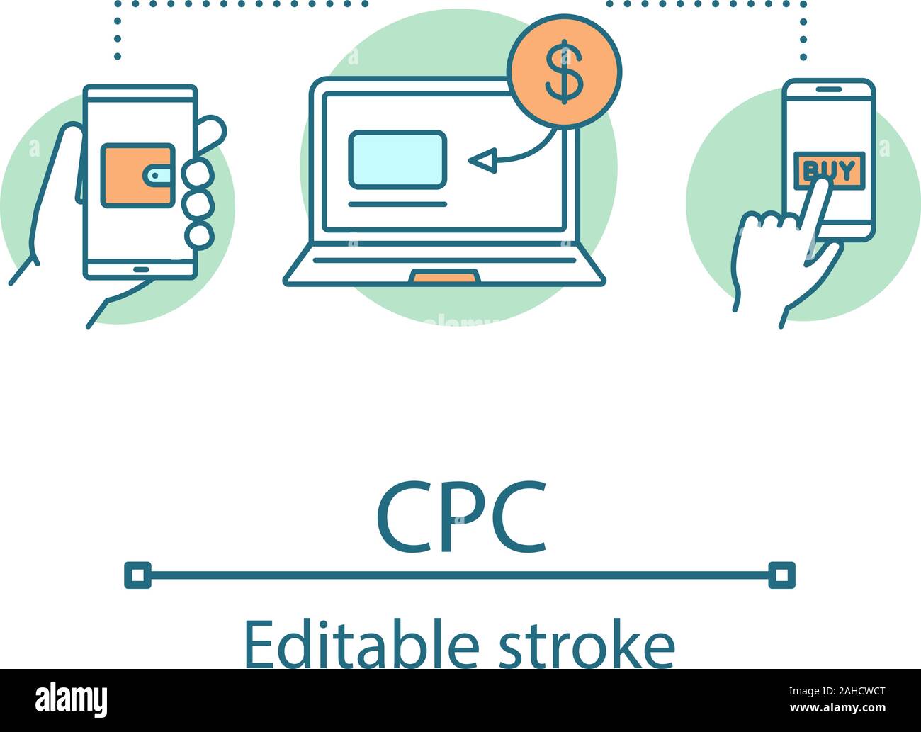 CPC concept icon. Cost per conversion. Digital wallet idea thin line ... CPC concept icon. Cost per conversion. Digital wallet idea thin line ...