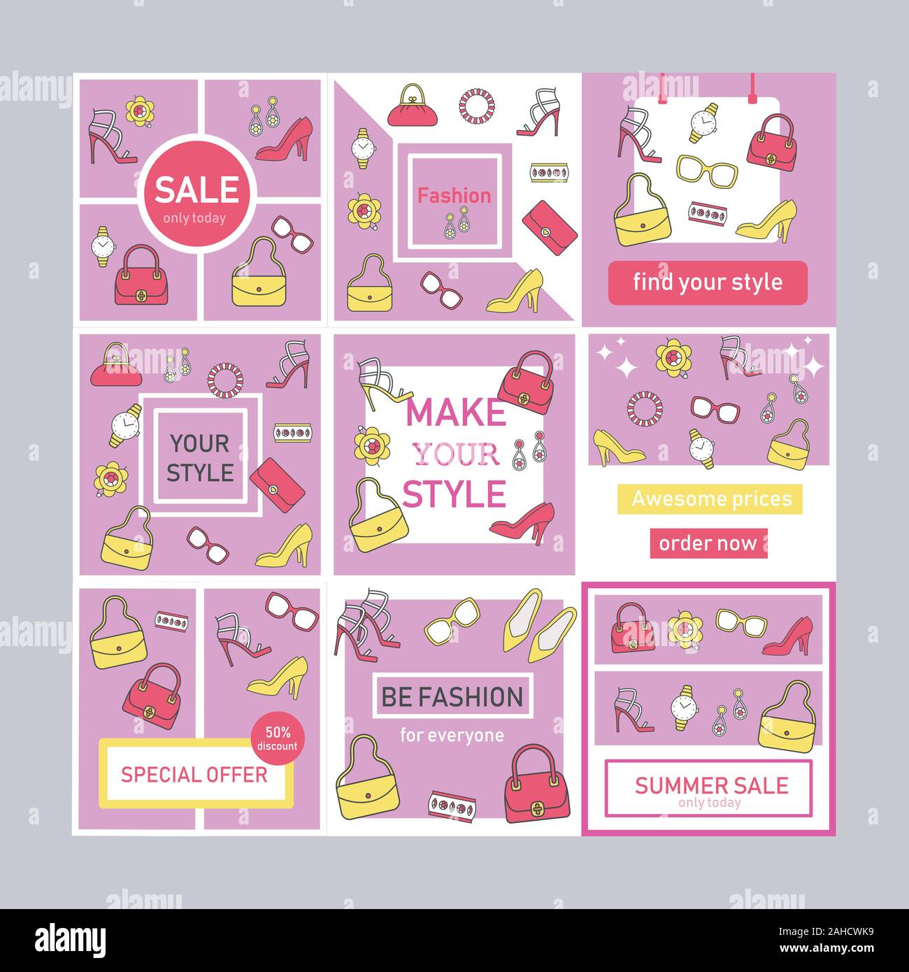 Clothing store social media posts mockups pack. Fashion. Advertising ...