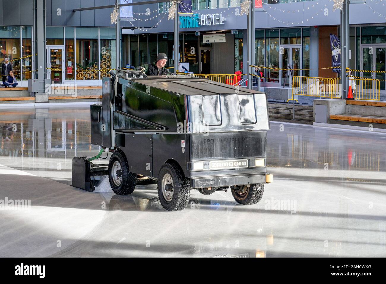 Electric Zamboni, Shipyards Ice Skating rink, North Vancouver, British ...