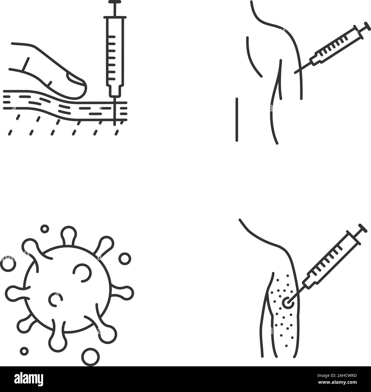 Vaccination and immunization linear icons set. Thin line contour ...