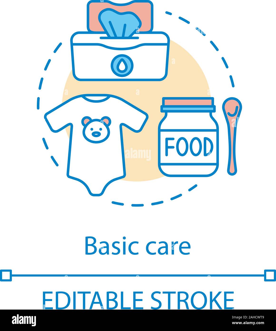 Basic child care concept icon. Newborn, infant supplies, essential ...