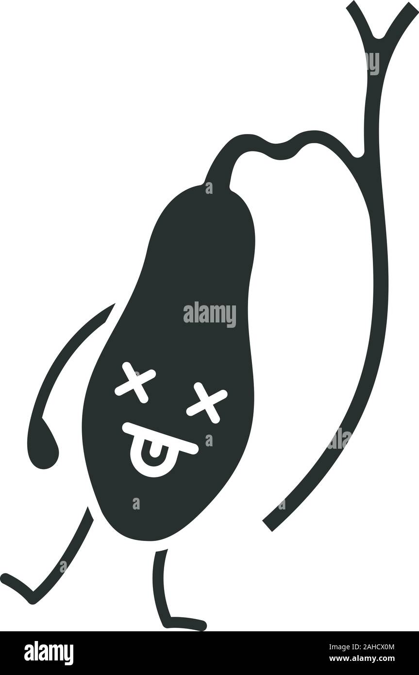 Sad gallbladder character glyph icon. Silhouette symbol. Unhealthy ...