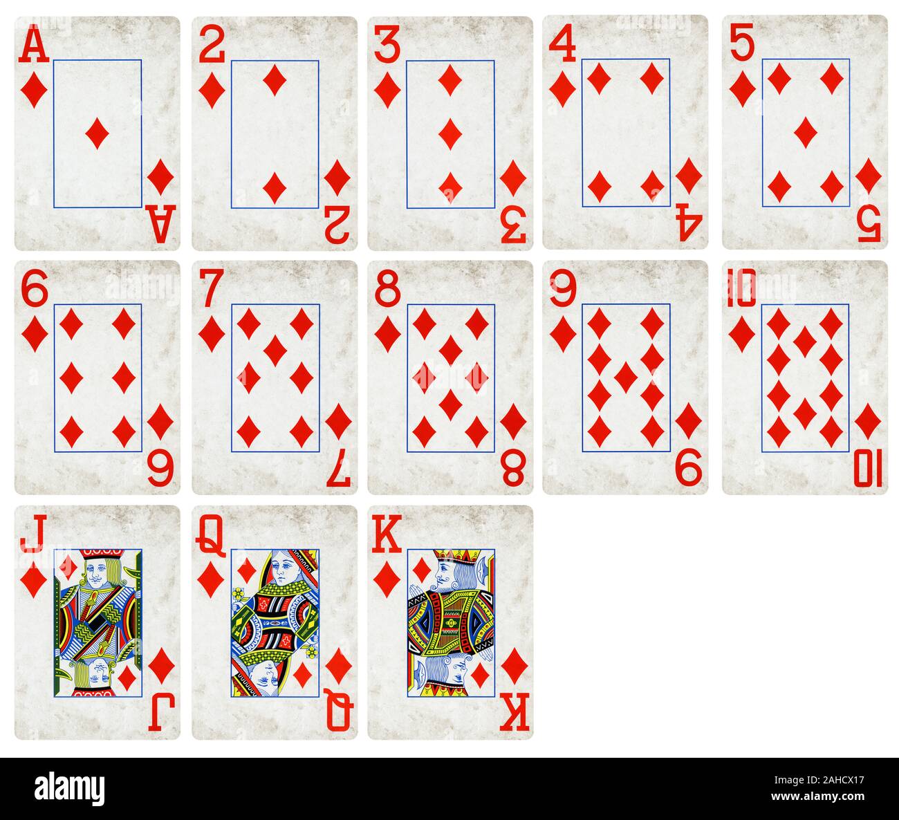 Vintage Playing cards of Diamond suit, isolated on white background ...