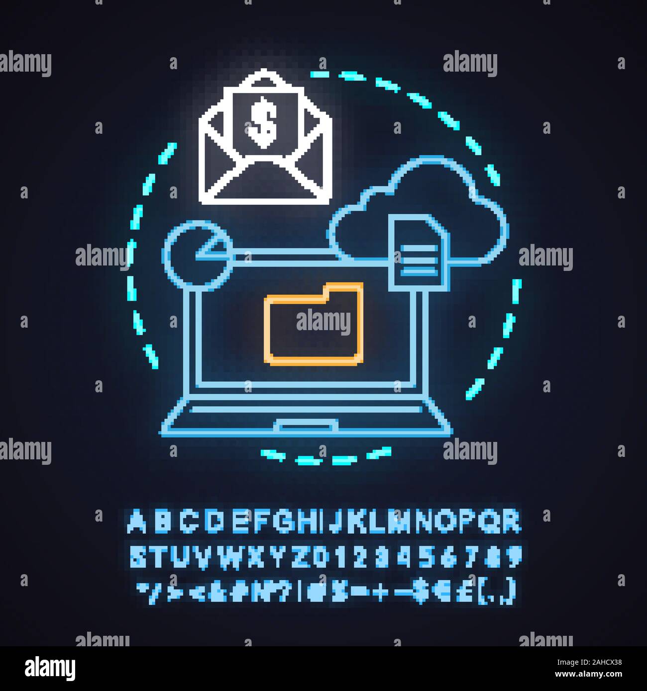 E-statement neon light concept icon. Mail notification idea. Payment ...