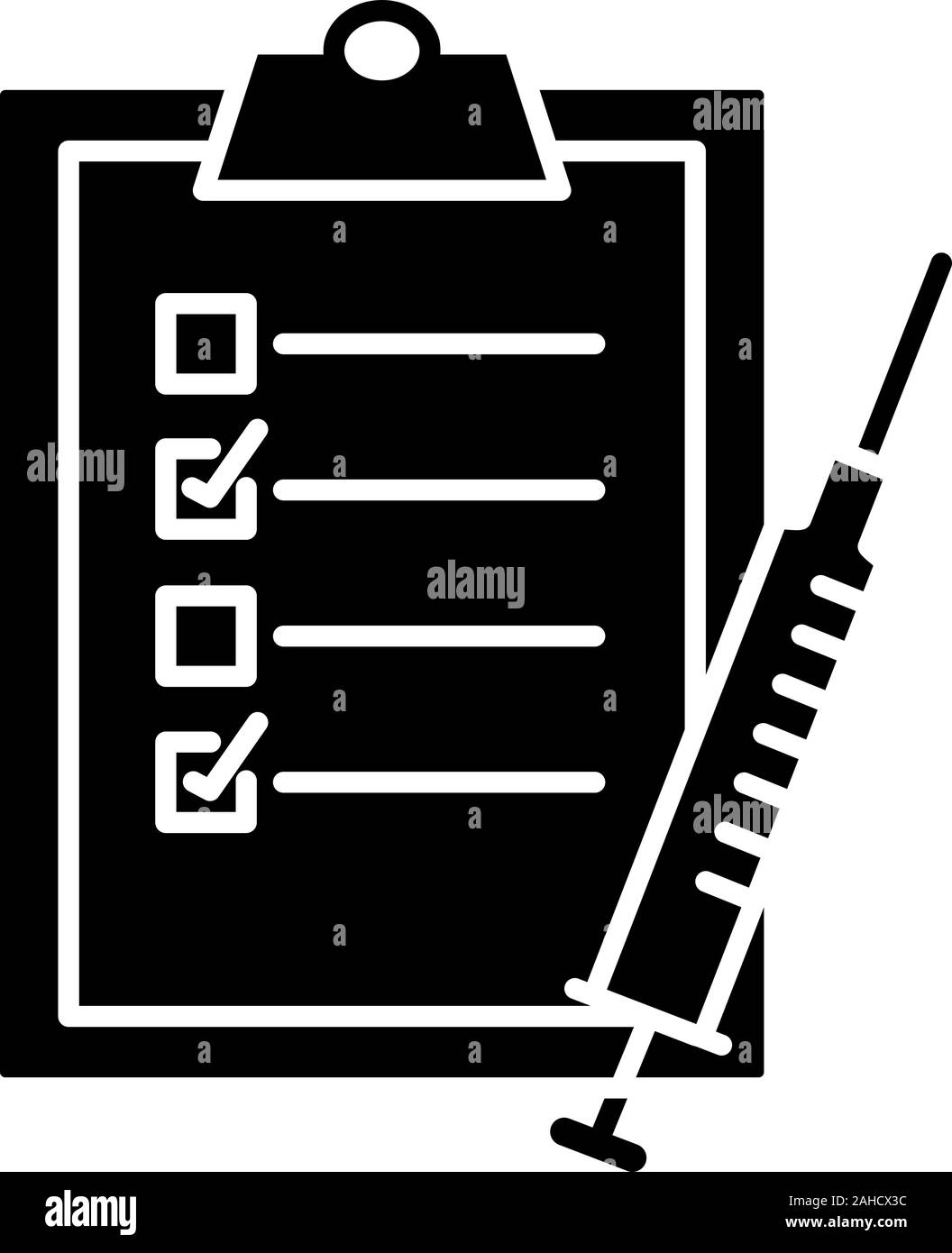 Vaccinations list glyph icon. Silhouette symbol. Routine medical shots ...