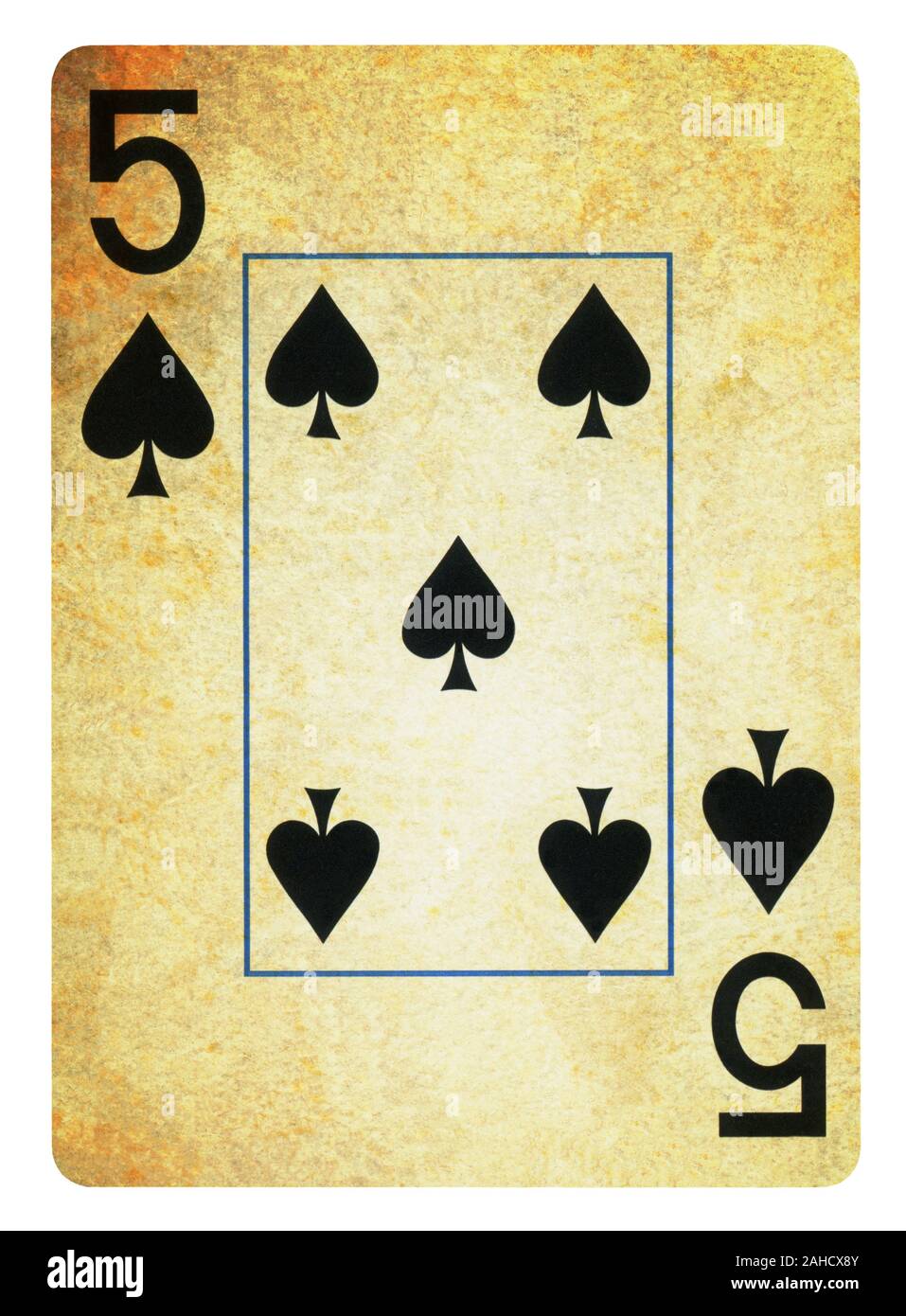 Five of Spades Vintage playing card - isolated on white (clipping path ...