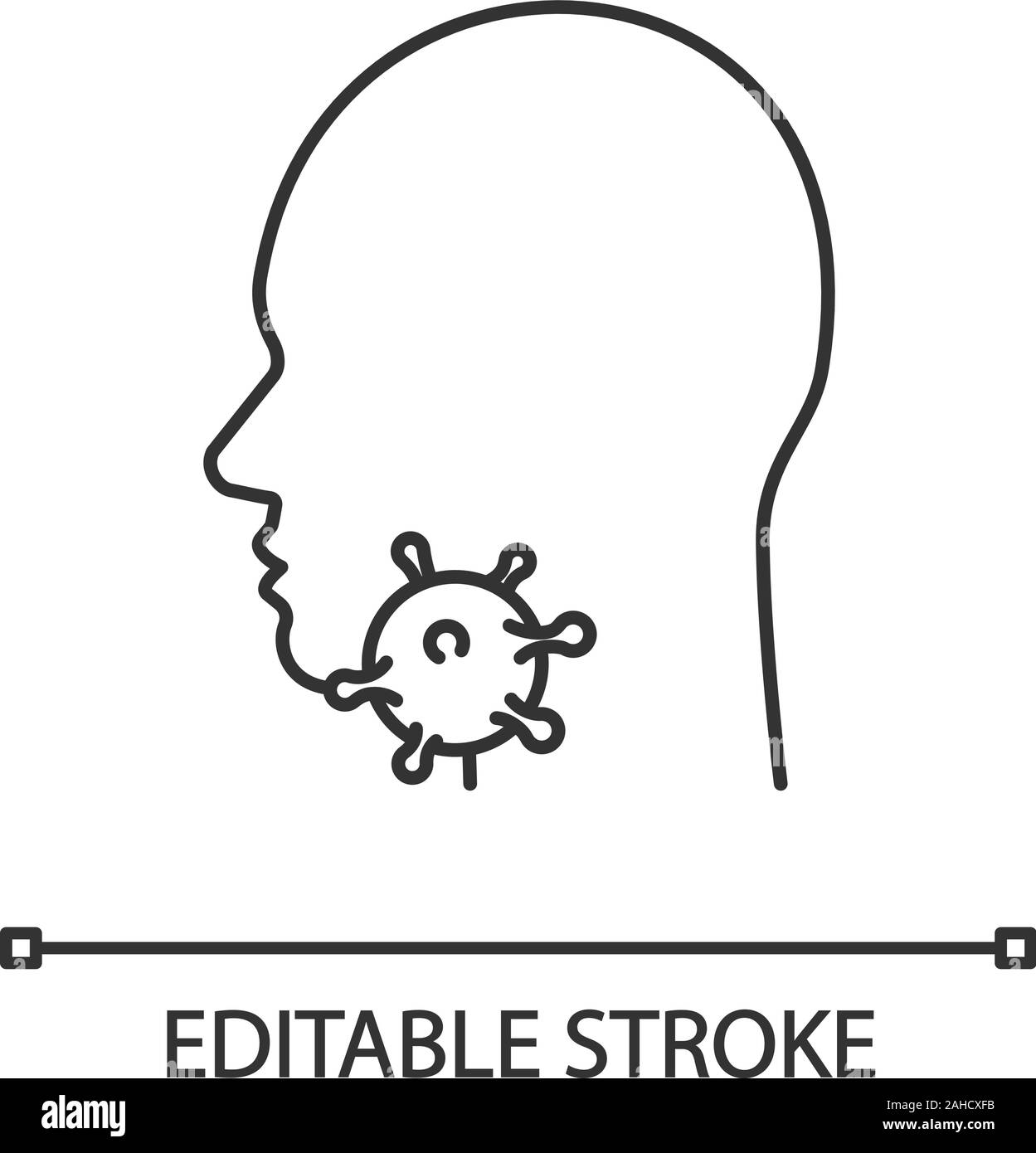 Sore throat linear icon. Thin line illustration. Glands, tonsils ...