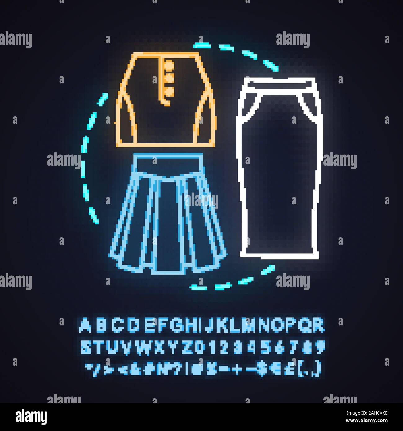 Skirts neon light concept icon. Women's wear. Clothing store idea ...