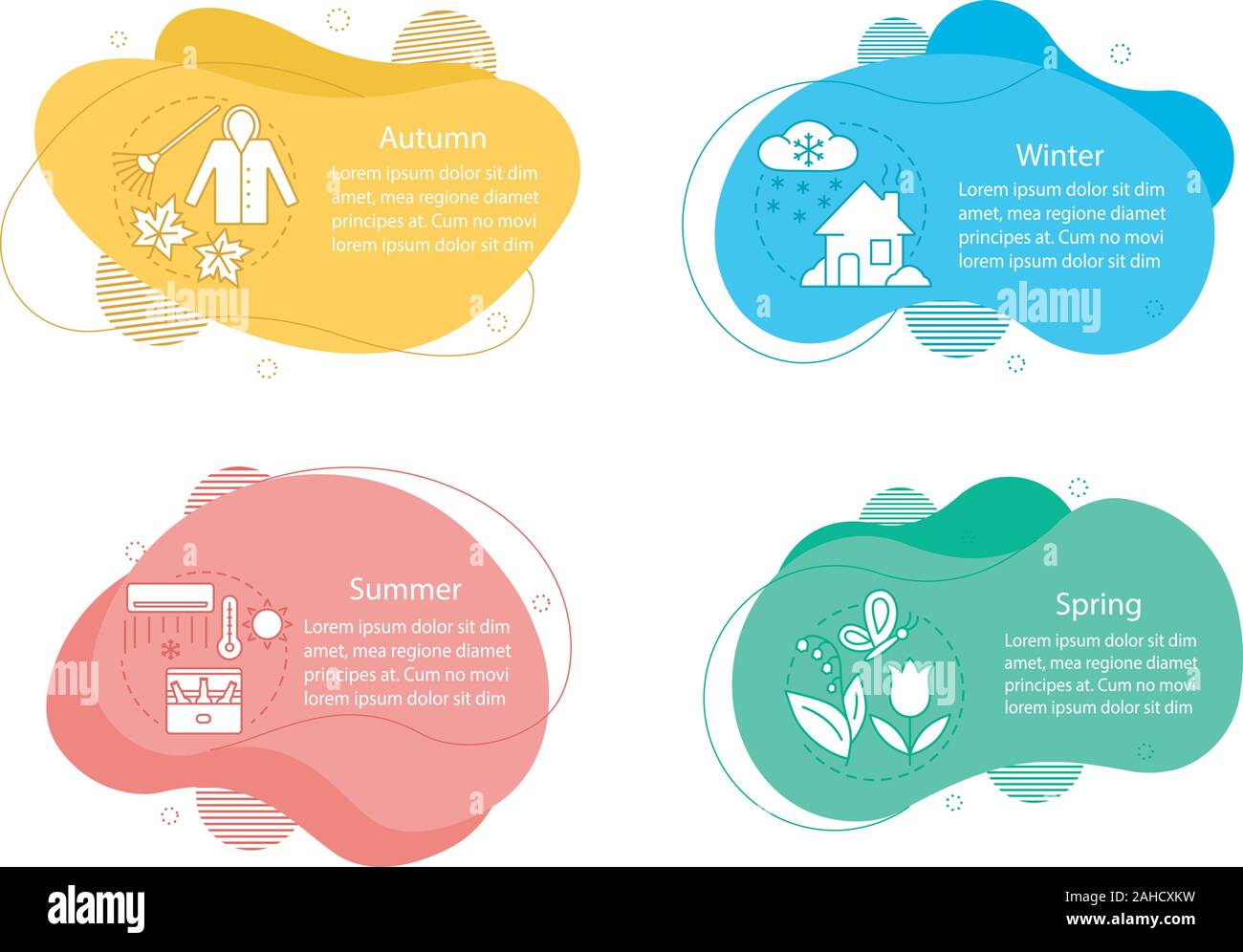 Four seasons concept linear illustrations. Winter, autumn, spring ...