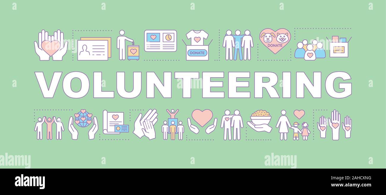 Volunteering word concepts banner. Charitable foundation. Presentation ...