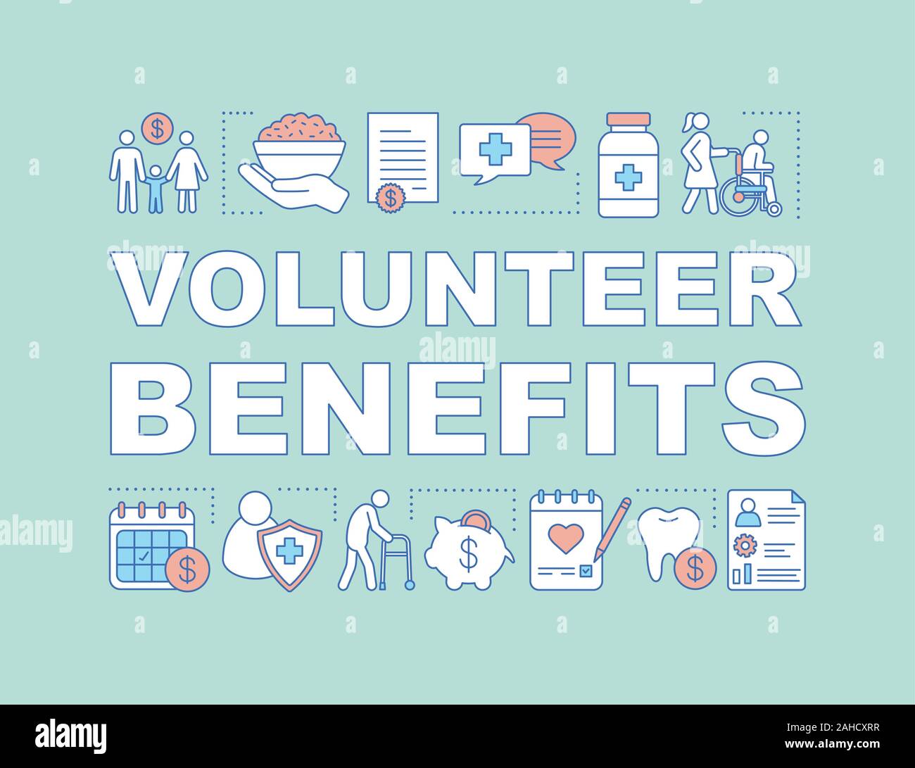 Volunteering benefits word concepts banner. Charity. Presentation ...