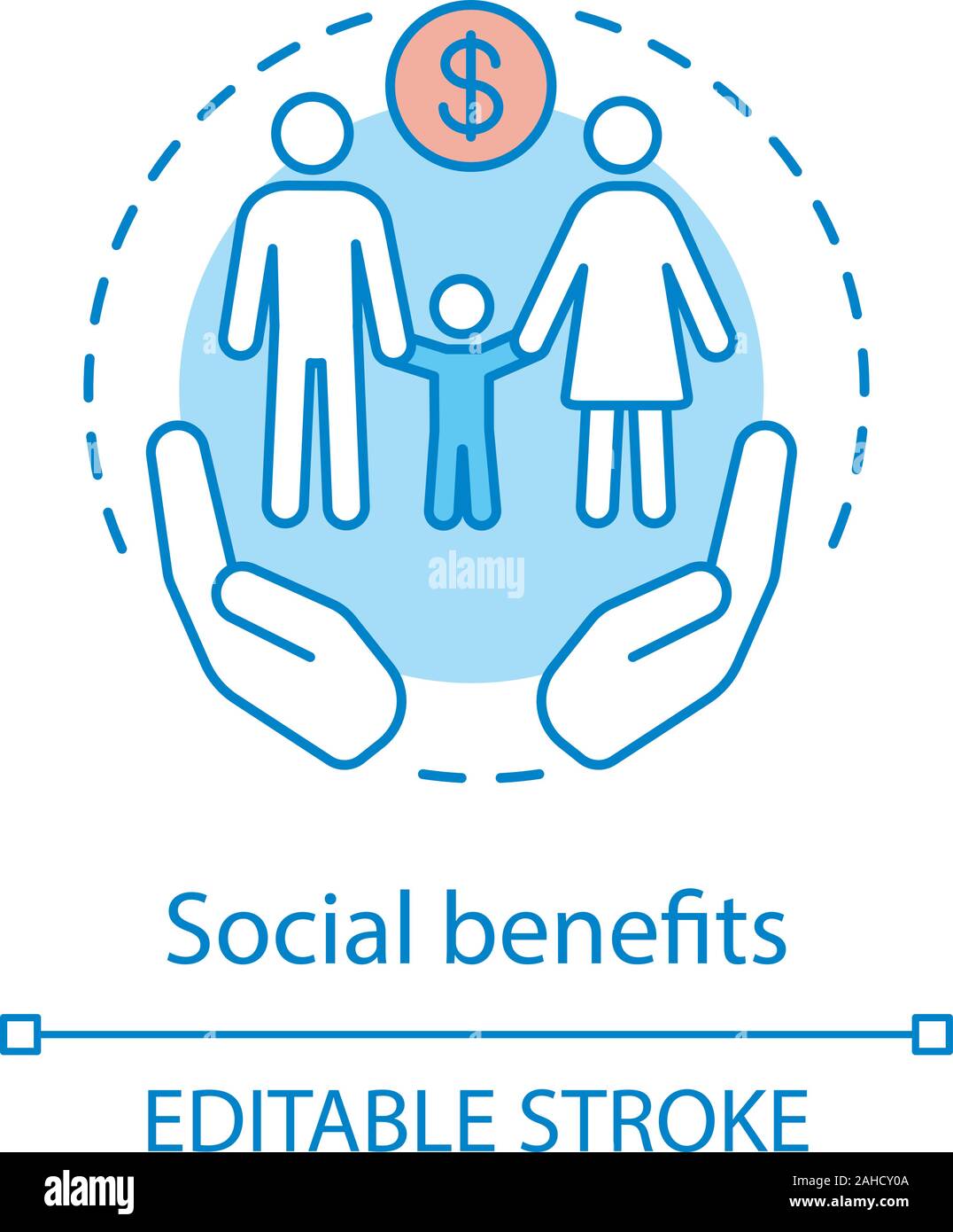 Social benefits concept icon. Low income financial assistance idea thin ...