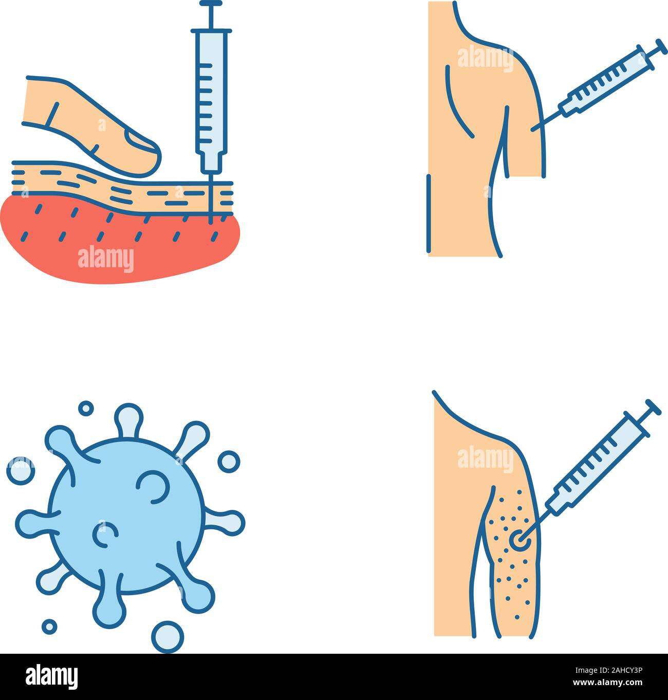 Vaccination and immunization color icons set. Subcutaneous injection ...