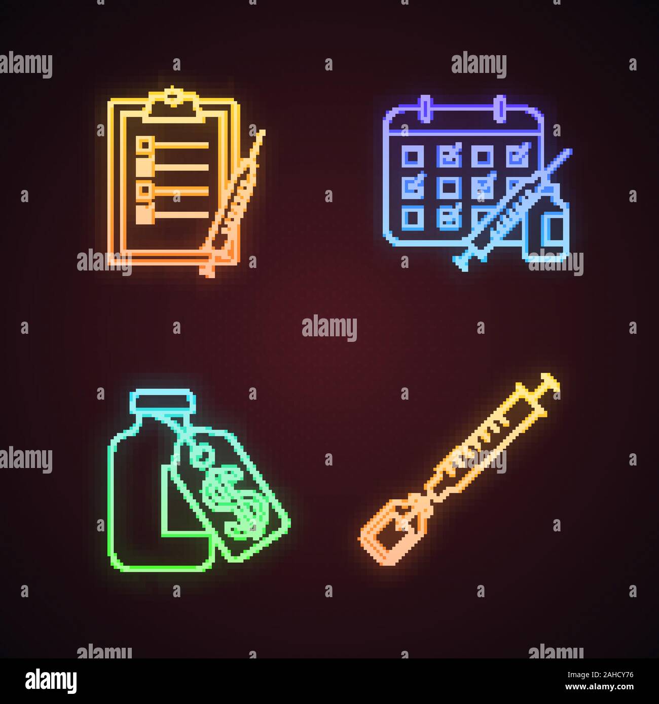Vaccination and immunization neon light icons set. Glowing signs ...