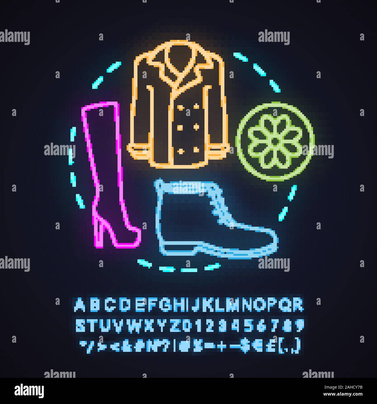 Spring fashion neon light concept icon. Clothing store. Outfit. Clothes ...