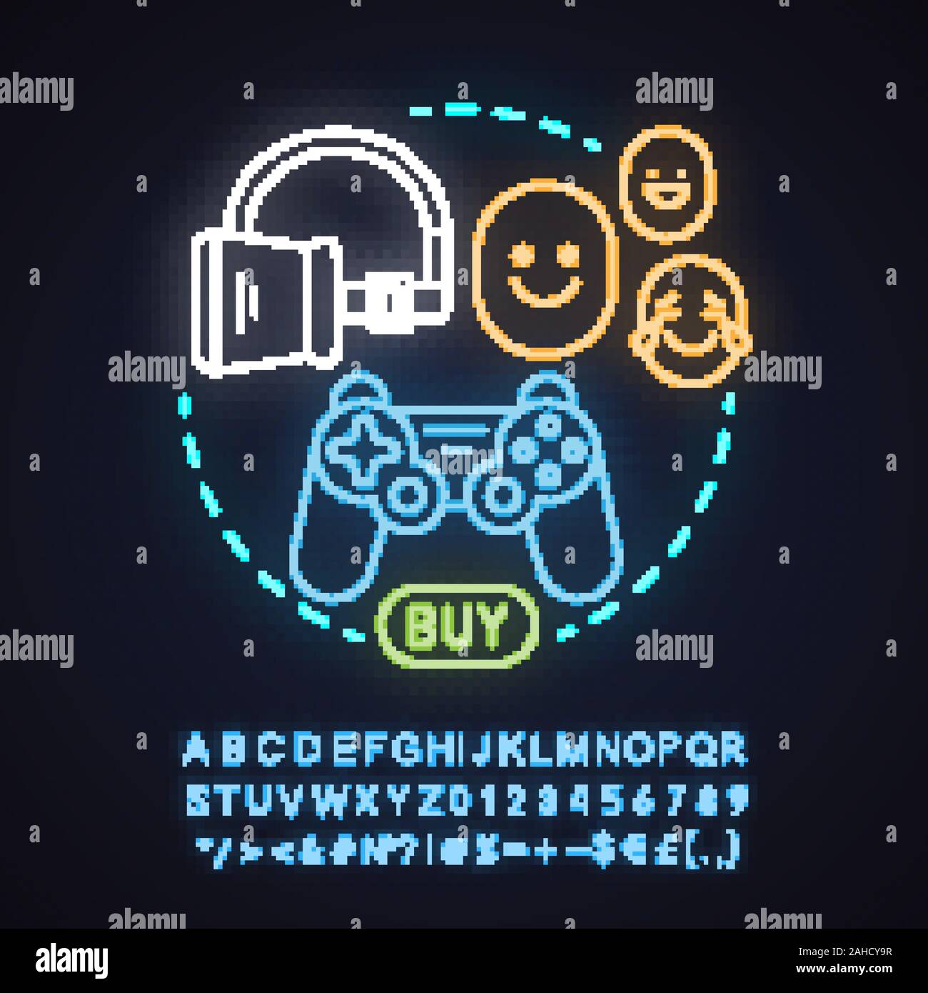 Buy to play neon light concept icon. Play virtual reality games. VR ...