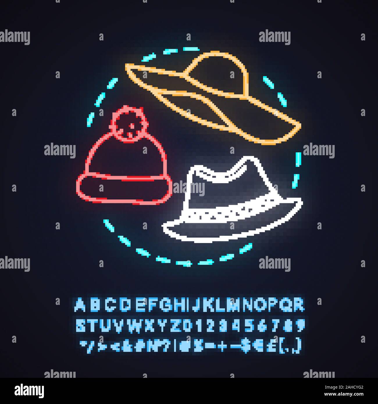 Headwear neon light concept icon. Caps and hats. Accessories store idea ...