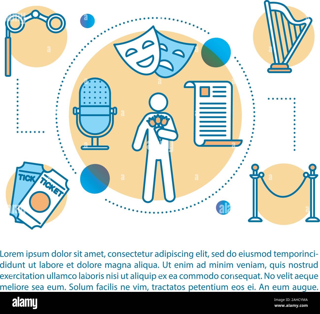 Theatre concept linear illustration. Spectacle premiere. Show event ...