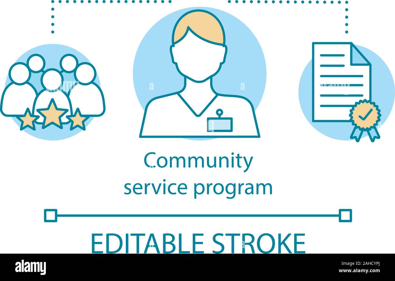 Community service program concept icon. Volunteer training idea thin ...