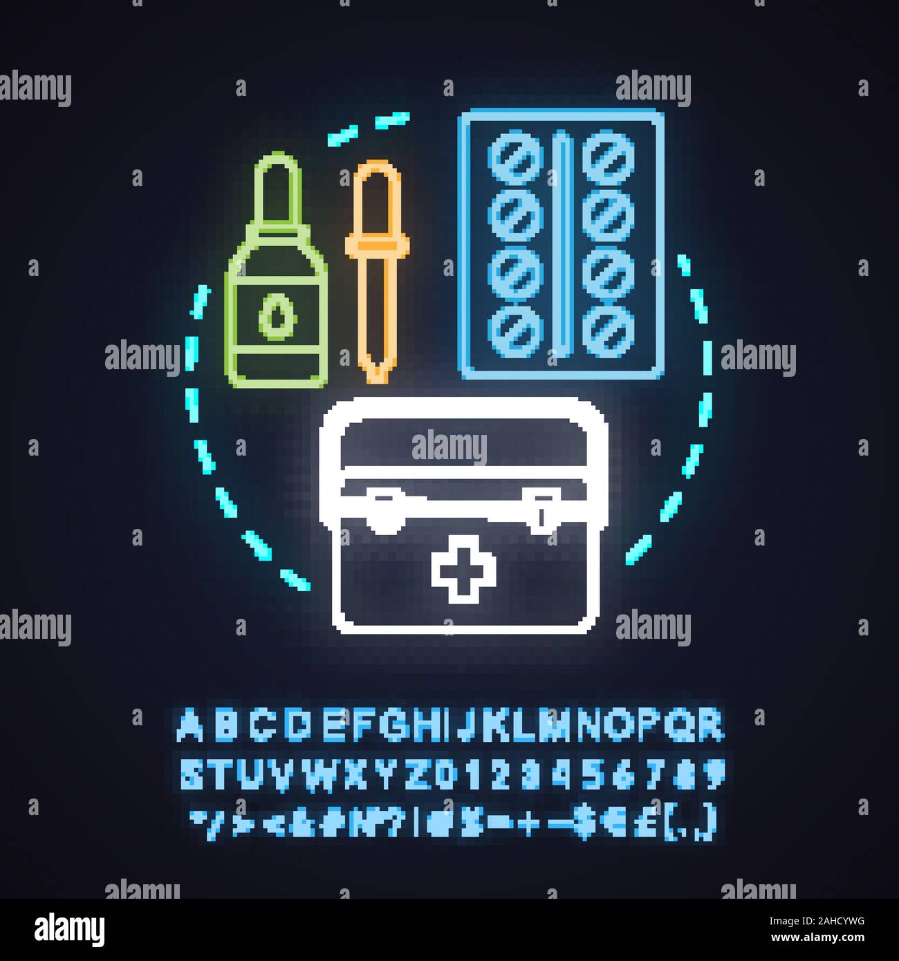 First aid kit neon light concept icon. Medical treatment idea ...