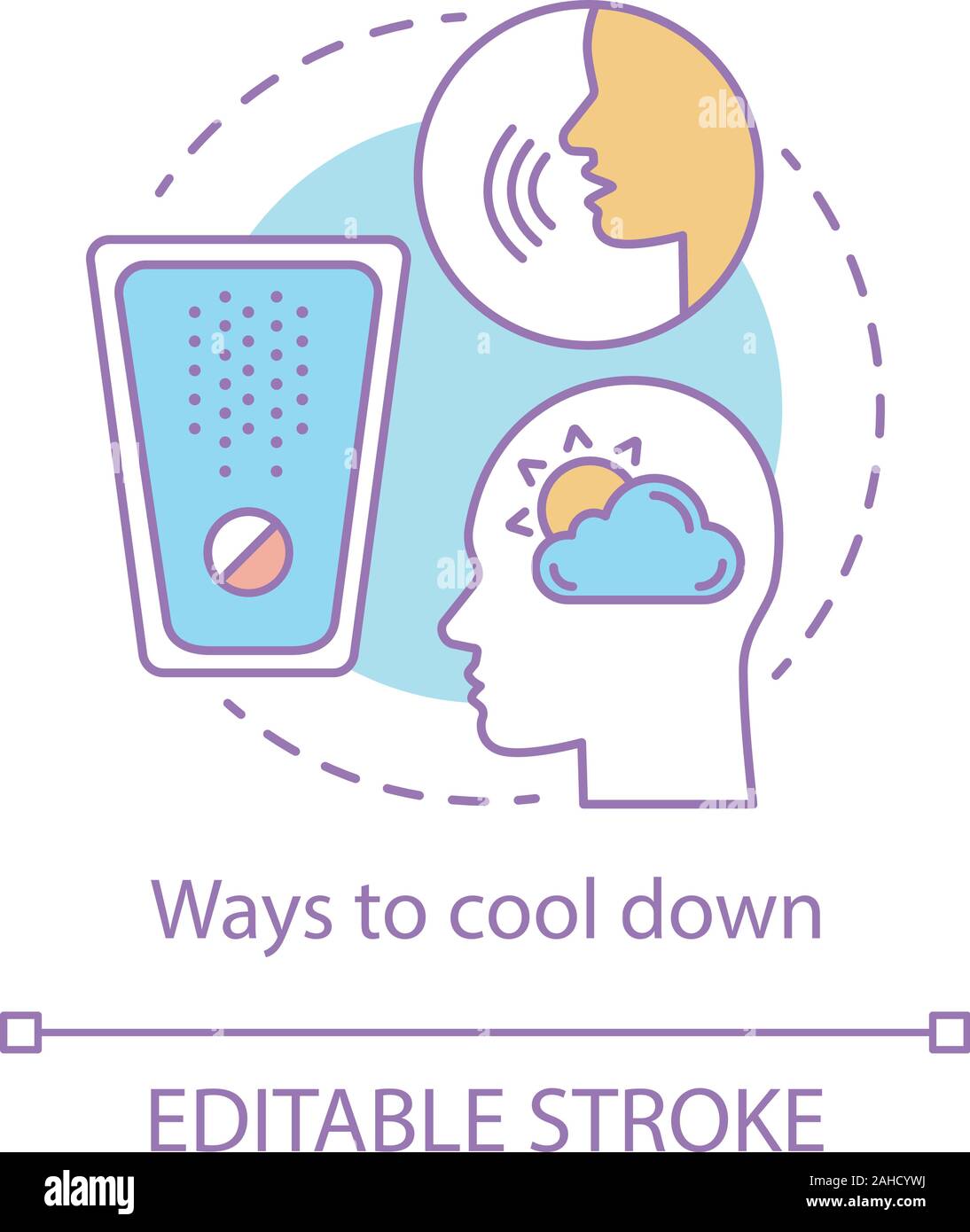 Ways to cool down concept icon. Сalm idea thin line illustration ...